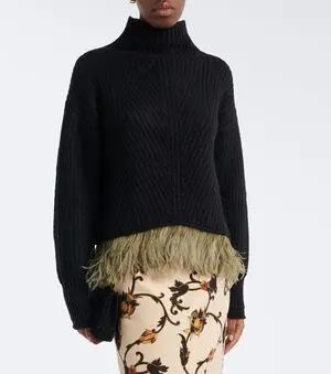 La DoubleJ Feather-trimmed Alpaca And Wool-blend Sweater