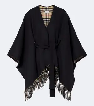Burberry Check Fringed Wool Cape - Black