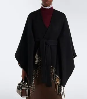 Burberry Check Fringed Wool Cape