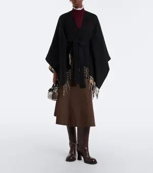 Burberry Check Fringed Wool Cape
