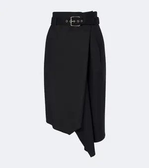 Loewe Belted Draped Wool Midi Skirt