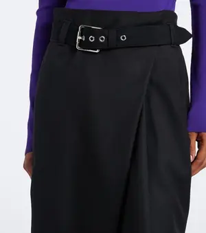 Loewe Belted Draped Wool Midi Skirt