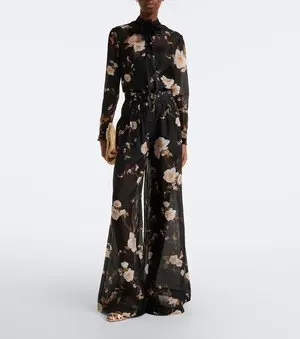 Zimmermann Ascent Floral Linen And Silk Wide-leg Pants