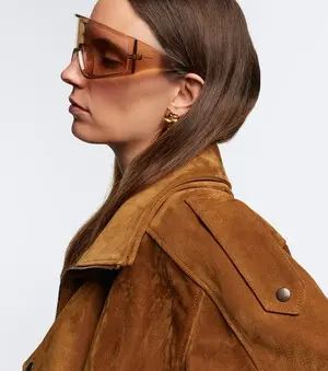 Saint Laurent Logo Lettering Shield Sunglasses - Yellow