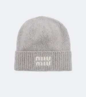 Miu Miu Logo Mohair-blend Beanie - Grey