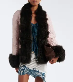 JACQUES WEI Quilted Shearling-trimmed Coat - Pink