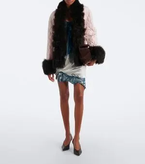 JACQUES WEI Quilted Shearling-trimmed Coat - Pink