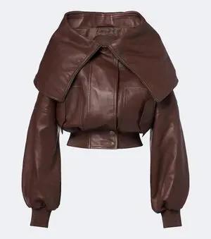 Balenciaga Cropped Leather Blouson Jacket - Brown