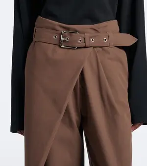 Loewe Belted Draped Cotton Wide-leg Pants