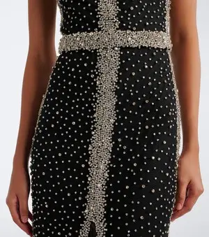 Costarellos Belina Crystal-embellished Cutout Gown