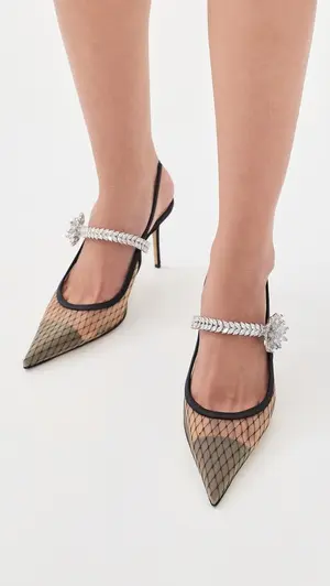 Mach & Mach Lotus Flower Fishnet Slingback Pumps