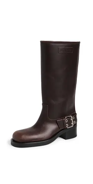 Mach & Mach Buckle Belt Vintage Leather Combat Boots - Brown