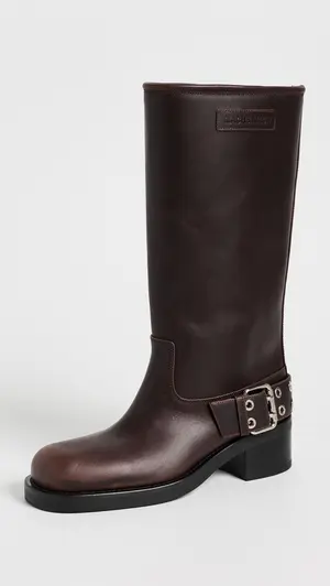 Mach & Mach Buckle Belt Vintage Leather Combat Boots