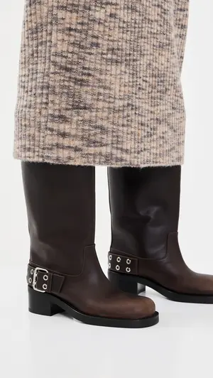 Mach & Mach Buckle Belt Vintage Leather Combat Boots