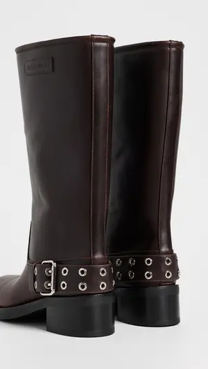 Mach & Mach Buckle Belt Vintage Leather Combat Boots