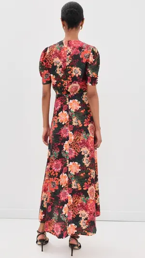 Saloni Lea Silk Long Dress - Aster Flame