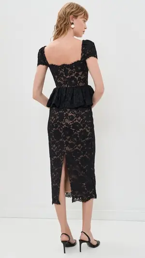 SELF-PORTRAIT Fine Lace Peplum Midi Dress