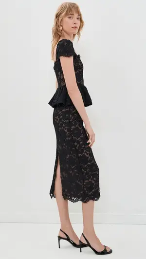 SELF-PORTRAIT Fine Lace Peplum Midi Dress