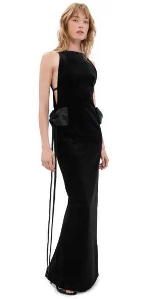 SELF-PORTRAIT Velvet Bow Sides Maxi Dress - Black