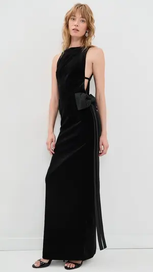 SELF-PORTRAIT Velvet Bow Sides Maxi Dress