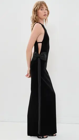 SELF-PORTRAIT Velvet Bow Sides Maxi Dress