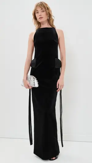 SELF-PORTRAIT Velvet Bow Sides Maxi Dress