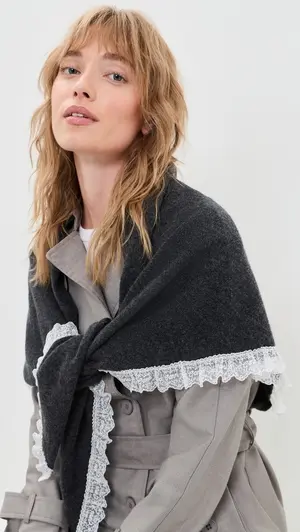 GANNI Wool Lace Triangular Scarf Xxl