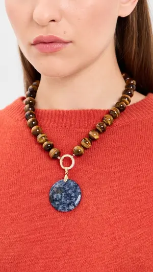 ADINA EDEN Tiger Eye Earth Drop Pendant Necklace