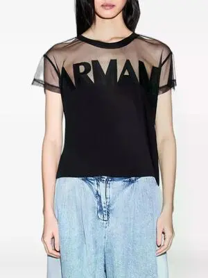 Armani Exchange Tulle-panelled Logo-patch T-shirt