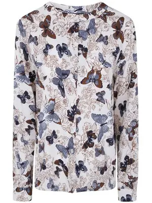 LAURA URBINATI Shirt Butterfly Print Darin Collar - Gray