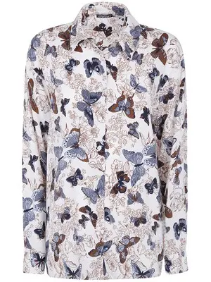 LAURA URBINATI Shirt Butterfly Print "butterfly Print Oversized Shirt - Gray
