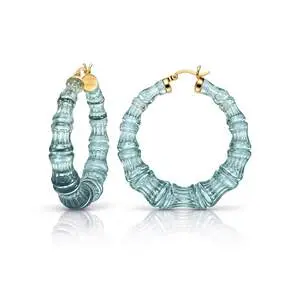 GOLD & HONEY Fall Teal Lucite Bamboo Hoop Earrings
