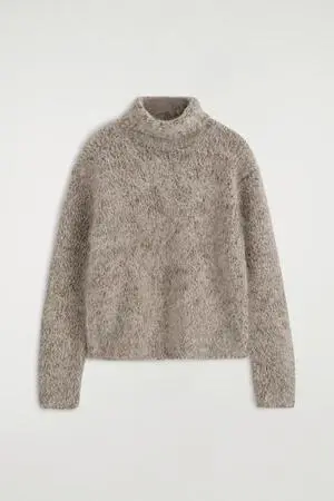 Cos Chunky Brushed-cashmere Mock-neck Sweater - Gray