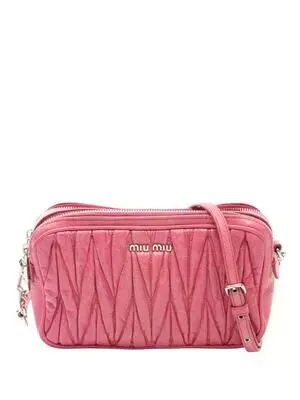 Miu Miu 2010-2026 Nappa Matelasse Double Zip Crossbody Bag - Pink