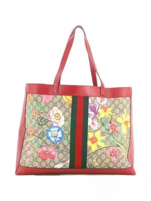 Gucci Ophidia Soft Open Flora Gg Coated Canvas East West Tote Bag - Brown