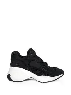 Michael Kors Zuma Embellished Frayed Mixed-media Trainer - Black