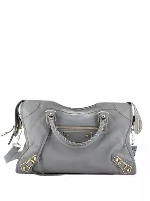 Balenciaga City Classic Metallic Edge Bag Leather Medium Satchel - Grey