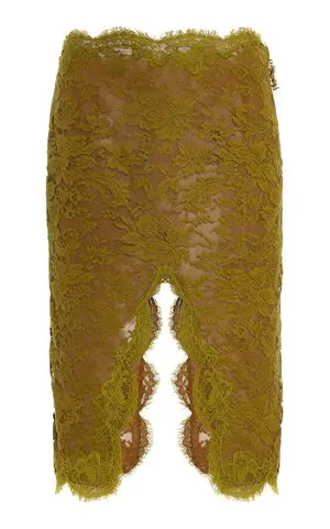 Saint Laurent Cotton-blend Lace Knee-length Skirt - Green