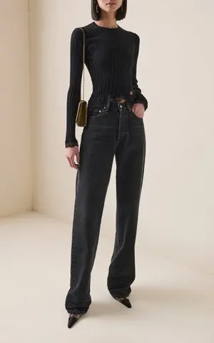 Saint Laurent Cassandre Lace-trimmed Knit Top