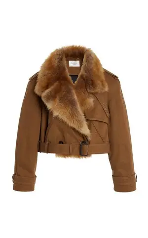 Saint Laurent Shearling-trimmed Trench Coat - Brown