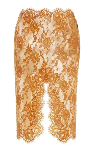 Saint Laurent Silicone-coated Lace Midi Skirt - Orange