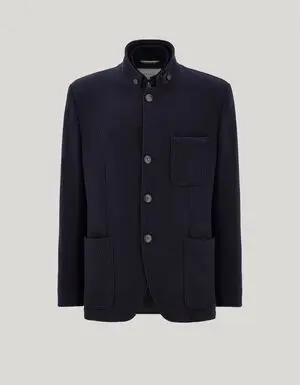 Canali Navy 180's Wool Relaxed-fit Jacket With A Tricot Effect - Blue