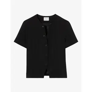 Claudie Pierlot V-neck Slim-fit Stretch-woven Top - Black