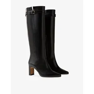 Claudie Pierlot Buckled Leather Heeled Knee-high Boots
