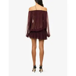 NENSI DOJAKA Ruched Off-shoulder Silk Mini Dress