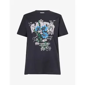 GANNI Floral-print Cotton T-shirt - Phantom