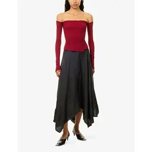 MARC LEBIHAN Bustier Off-shoulder Stretch-knit Top