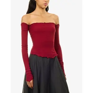 MARC LEBIHAN Bustier Off-shoulder Stretch-knit Top