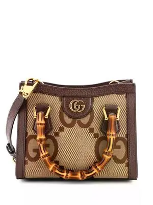 Gucci Diana Nm Bamboo Handle Tote Jumbo Gg Canvas Mini Shoulder Bag - Brown