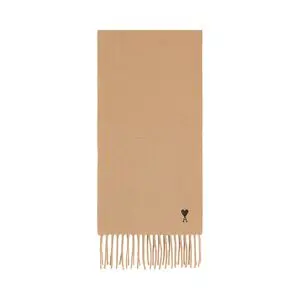 AMI Paris Quota Wool Scarf With De Coeur Embroidery 'beige Mastic - Tan